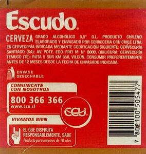 Drink Label: Escudo (Embotelladoras CCU S.A., ChileCol:CL-BEER-000080