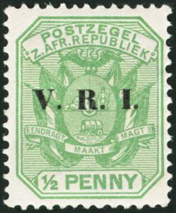 Stamp: Wagon with One Shaft with V.R.I. Overprint (Transvaal(Coat of ...