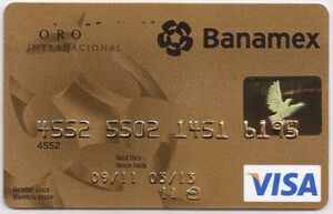 Tarjeta de Banco: ORO International (Banamex, MéxicoCol:MX-VI-0109