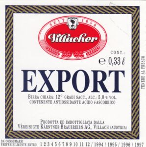 Drink Label: Villacher Export (Brauerei Villach, AustriaCol:AT-BEER-006236