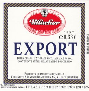 Drink Label: Villacher Export (Brauerei Villach, AustriaCol:AT-BEER-006241