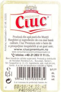 Drink Label: Ciuc Premium (Heineken Romania S.A., RomaniaCol:RO-BEER-000014
