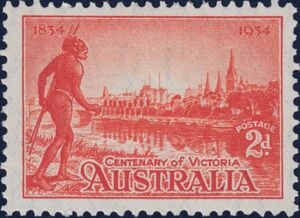 Stamp: Melbourne and River Yarra (Australia(Centenary of Victoria) Mi ...