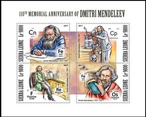 Stamp: 110th Anniversary of the Death of Dmitri Mendeleev (Sierra Leone ...
