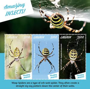 Stamp: Wasp Spider (Argiope bruennichi) (Liberia(Amazing Insects (2019 ...