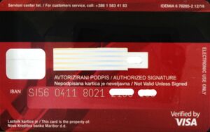 Bank Card: Visa Debit (Nova KBM, SloveniaCol:SI-VI-0008.03