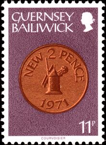 Stamp: Two New Pence, 1971 (Guernsey(Definitive Series 1979-1983: Coins) Mi:GG 183,Sn:GG 183,Yt ...