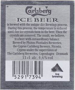 Drink Label: Carlsberg Ice Beer (Photos Photiades Breweries Ltd ...