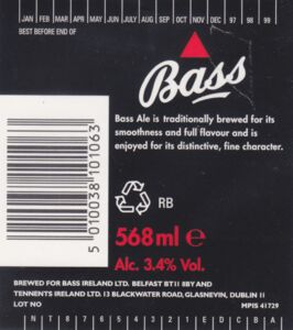 Drink Label: Bass Ale (Tennents Ireland, IrelandCol:IE-BEER-000026