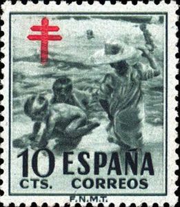 Sello: Children playing on Beach. Cross of Lorraine (España(Anti ...