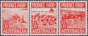 Stamp: Beef/butter/wheat (Australia(Food Production) Mi:AU 226-228,Sn ...