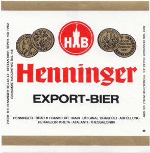 Drink Label: Henninger Export Bier (Mythos Brewery S.A., GreeceCol:GR ...
