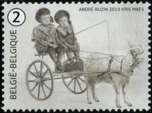 Stamp: Goat Pulling Children in Cart (Belgium) (Work Animals) Mi:BE ...