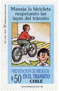 Stamp: Obey traffic rules while riding a bicycle (Chile(Traffic Safety ...