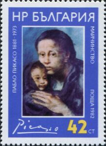 Stamp: "Mother and Child in Kerchief", Picasso, 1903 (Bulgaria) (100th ...