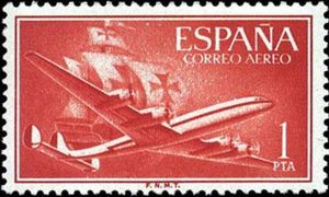 Stamp: Lockheed L.1049 Super Constellation and "Santa Maria" (Spain ...