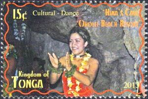 Stamp: Fire dancing; girl clapping (Tonga(Fire Dancers, Hana's Cave ...