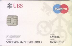 Bank Card: UBS Maestro (Union Bank Of Switzerland, SwitzerlandCol:CH-MS-0008.04