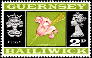 Stamp: Henry V (1413-1422), Guernsey Lily & Wilding Portrait (Guernsey ...