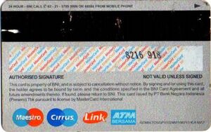 Bank Card: BNI Debit Card Silver (Bank BNI, Indonesia) Col:ID-MC-0056.01