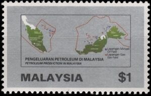 Stamp: Map of Malaysia showing oil and gas fields (Malaysia(National ...