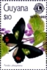 Stamp: Parides phosphorus overprinted with a Lions Club symbol (Guyana ...