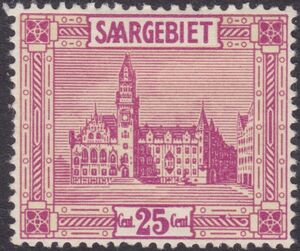 Timbre: Town Hall, Saarbrucken / French currency (Allemagne, Sarre ...