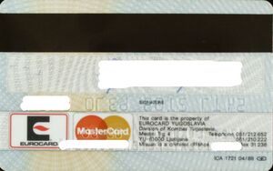 Bank Card: Eurocard (Eurocard Yugoslavia, YugoslaviaCol:YU-MC-0001