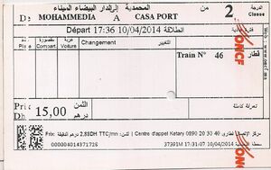 Transport Ticket: Train Ticket, Mohammedia - Casa Port (ONCF - Office ...