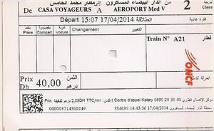 Ticket de transport: Train Ticket, Casa Voyageurs - Aeroport Med V ...