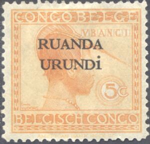 Stamp: Head-dress of Ubangi woman overprinted (Ruanda-Urundi(Congo ...