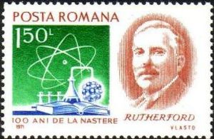 Stamp: Lord Rutherford and atomic symbol (Romania) (Cultural ...