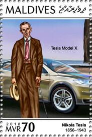 Stamp: Nikola Tesla (1856-1943); Tesla Model X (Maldives(Nikola Tesla ...