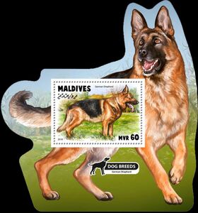 Stamp: German Shepherd (Maldives(Dog Breeds: German Sheperd (2018)) Mi ...