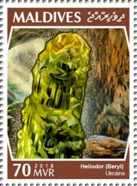 Stamp: Heliodor (Beryl), Ukraine (Maldives(Minerals (2018:2)) Mi:MV 8004