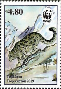 Stamp: Snow Leopard (Panthera uncia), On Steep Slope (Tajikistan(WWF ...