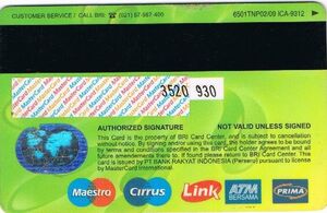 Bank Card: BRI Card (PT Bank Rakyat Indonesia, Indonesia) Col:ID-MC-0057.01