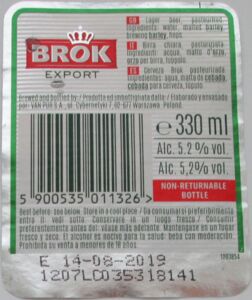 Drink Label: Brok Export (Browar Koszalin, PolandCol:PL-BEER-004394