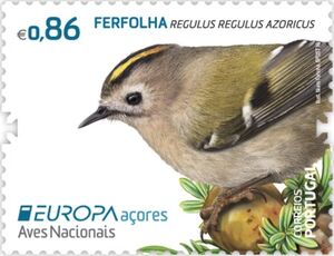 Stamp: Azorean Goldcrest (Regulus regulus azoricus) (Azores) (Europa (C ...