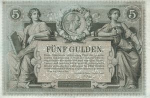 Banknote: 5 Gulden (Austria(1881-1884 Reichs-Central-Cassa Issue) Wor:P ...