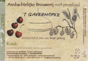 Drink Label: t Gaverhopke Kriek (t Gaverhopke, BelgiumCol:BE-BEER-027668
