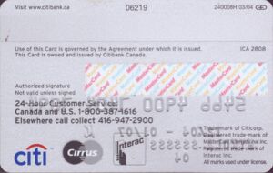 Bank Card: MasterCard Platinum (Citibank, CanadaCol:CA-MC-0025