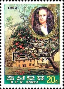 Stamp: Apple tree and formula for Law of Gravitation (Korea, North ...