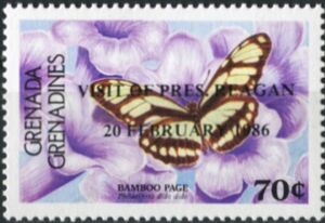 Stamp: Bamboo Page - ovpt "Visit of Pres. Reagan 20 February 1986 ...