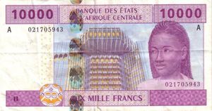Banknote: 10,000 Francs (Central African States(A For Gabon (2002 ...