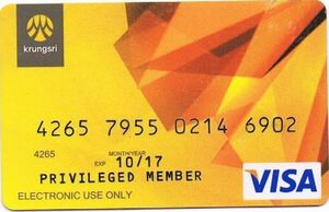 Bank Card: Visa (Bank of Ayudhya, ThailandCol:TH-VI-0138