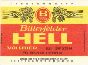 Drink Label: Bitterfelder hell (Brauerei Bitterfeld, Germany ...