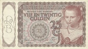 Banknote: 25 Gulden (Netherlands(1943-1944 Issue) Wor:P-60a.1