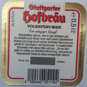 Drink Label: Stuttgarter Hofbräu Volkfest-bier (Stuttgarter Hofbräu, Germany, Federal ...