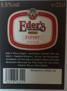 Drink Label: Eder's Export (Eder & Heylands Brauerei, Germany, Federal ...